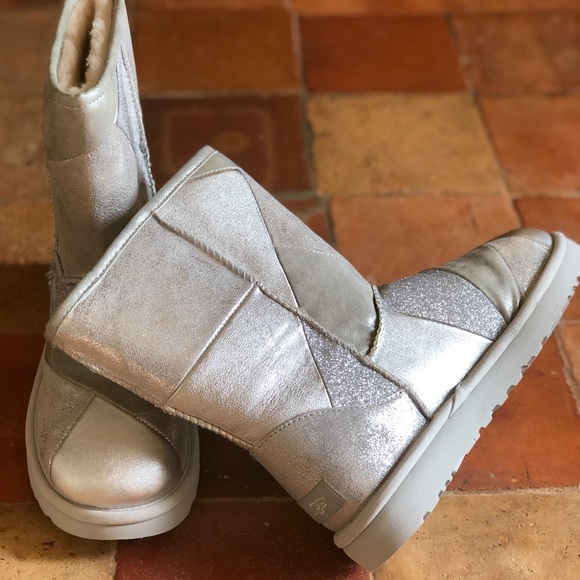 UGG | Shoes | Ugg Nib W Classic Glitter Patchwork Silver Boots | Poshmark